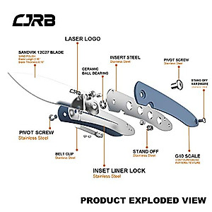 CJRB Folding Pocket Knife Ria(J1917), Small Tactical Knife with 0.1” 12C27 Blade and Micarta Handle for EDC Outdoor, Camping, Survival, Hunting, Fishing,Blue