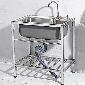 Commercial Utility Sink 304 Stainless Steel Free Standing Camping Sink with Faucet Storage Shelve,Outdoor Kitchen Washing Station for Garage Farmhouse