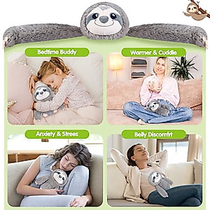 SuzziPad Microwavable Stuffed Animal, Heated Sloth Plush for Anxiety, Bedtime, Cuddle & Companion, Soreness & Stress Relief, Warmer Plueshies, Microwave Heating Pad, Gifts for Women, Gray