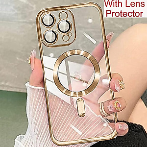ZIYE Magnetic Case for iPhone 14 Pro Max Case [Compatible with MagSafe] Camera Lens Protector Plating Luxury Cover for Women Men Clear Soft TPU Shockproof Protective Phone Case - Gold