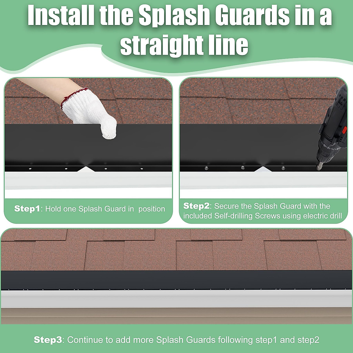 Memrita 2 Pcs Gutter Valley Splash Guards Roof Rain Diverter,Aluminum Rain Diverter Roofing Gutter Guards,Bendable fits Any Corner,Suitable for Most Residential Flat Tile Roof Corners(Black)