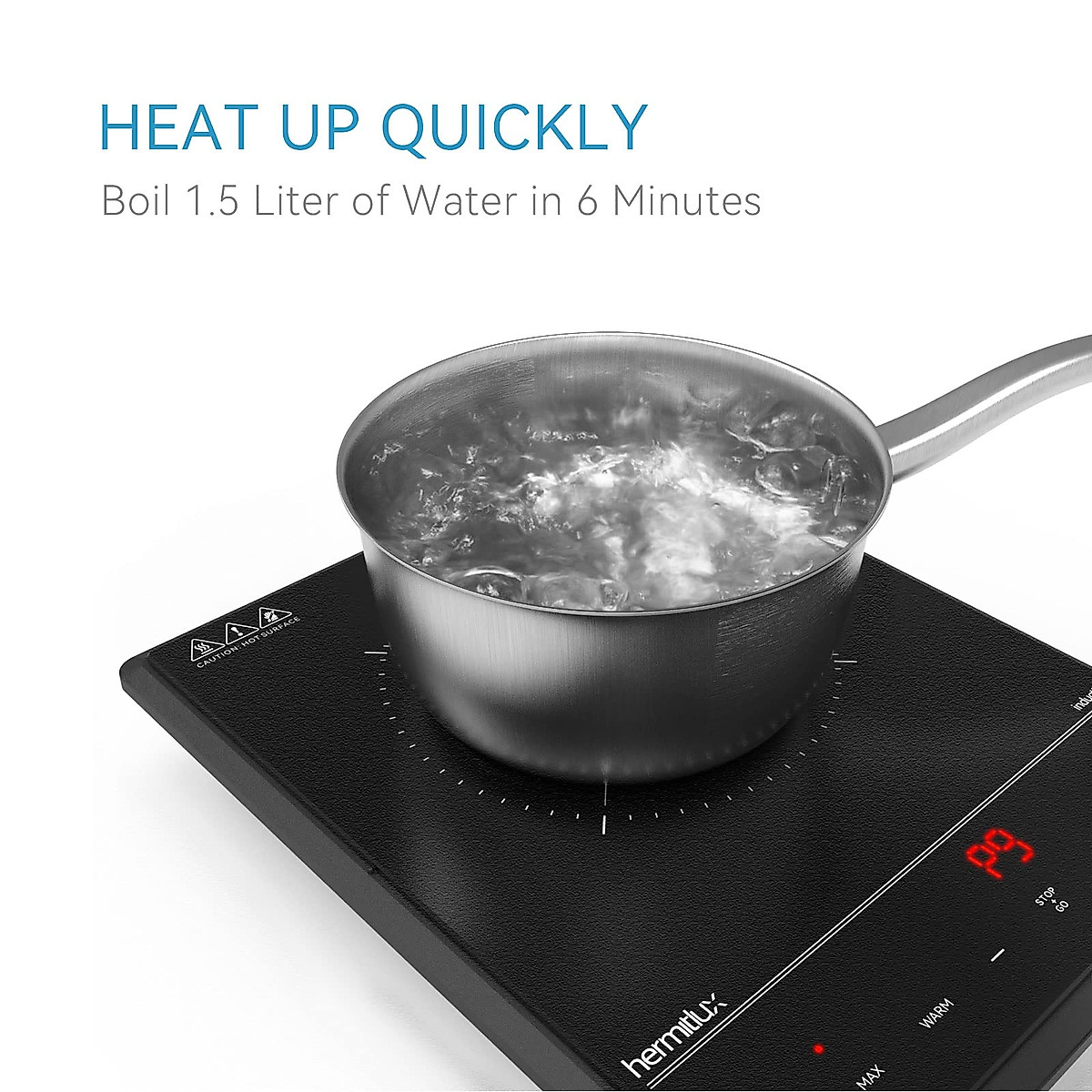 Hermitlux Portable Induction Cooktop, 1800W Professional Hot Plate with Sensor Touch & Safety Lock, 9 Power Setting Stove with Timer