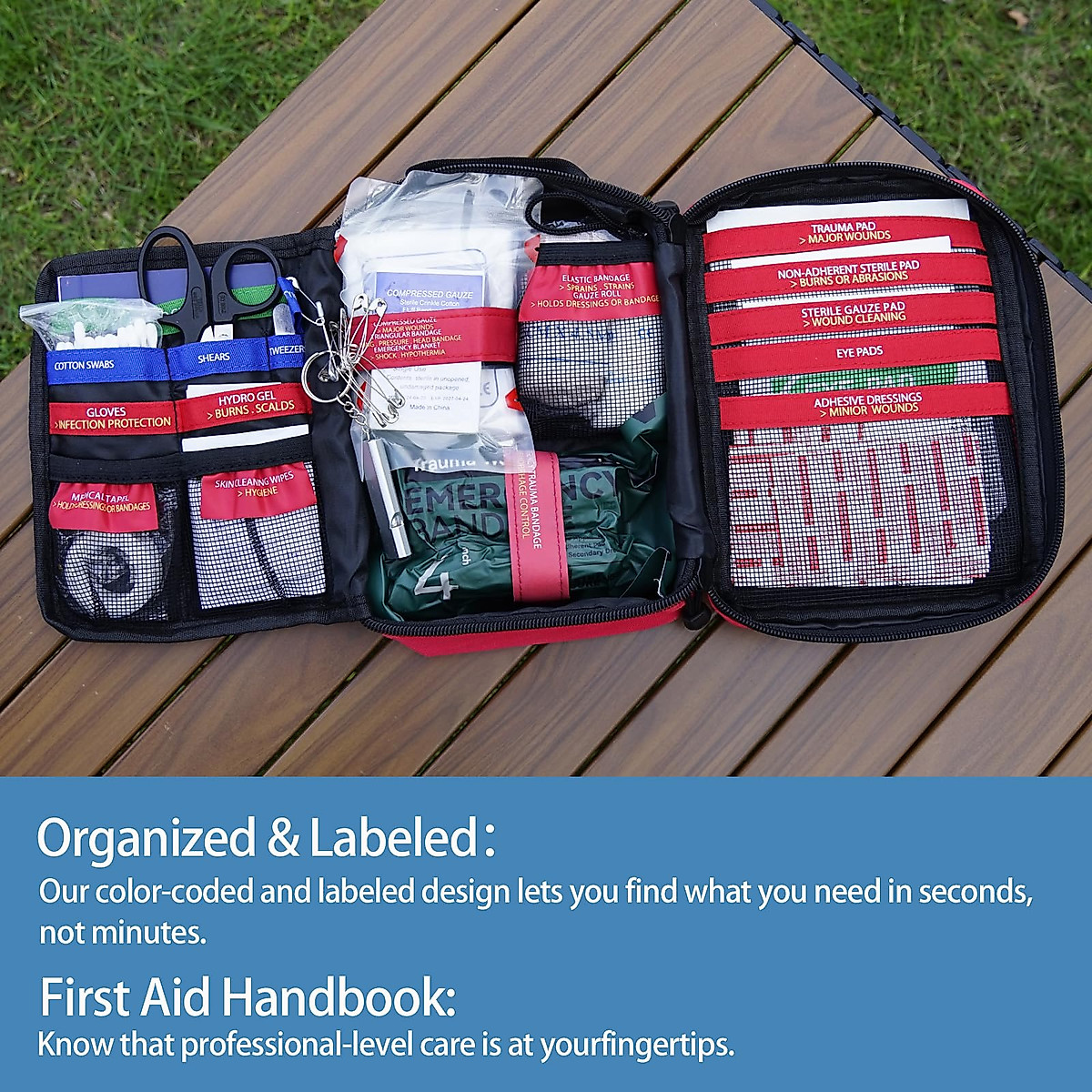 Besst Survivor Upgrade First Aid Kit -Premium Labelled Compartments Molle System Trauma Kits -Emergency Medical Kits for Car, Home, Hiking, Camping and Outdoor Emergencies -221 Pieces Set