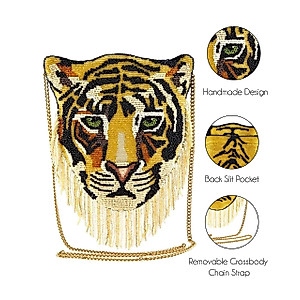 Mary Frances Accessories – Crossbody Handbag – Rajah Tiger Beaded Purse for Women – 8 in. x 0.5 in. x 8 in