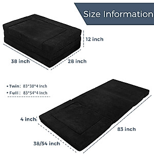 MAXYOYO Folding Sofa Bed, Portable Chair Bed Floor Mattress, Foldable Sleeper Sofa Floor Couch Futon Mattress for Guest Room, Camping, Road Trip, Black, Full, 83x54 Inch