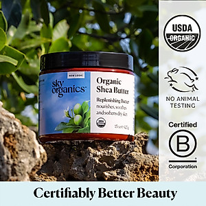 Sky Organics - Organic Shea Butter, 15 oz - Nourishes, Soothes, and Softens Dry Skin - Raw & Undefined - Essential Fatty Acids & Antioxidants - Natural, Vegan & Cruelty Free - Skin Care & Self Care