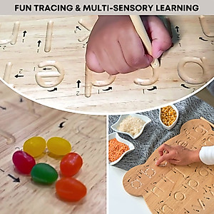 Wooden Alphabet Tracing Board - ABC Learning For Toddlers - Letter Tracing For Kids Ages 3-5 - Montessori Toys for 4 Year Old - Alphabet Learning Toys - Homeschool Supplies - Wooden Letters - Waldorf