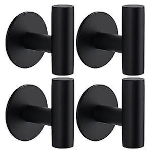 Adhesive Towel Hooks, Heavy Duty Wall Hooks Stainless Steel Waterproof Shower Towel Hooks, Coat Hooks for Hanging Clothes, Door Hooks Adhesive Hooks for Bathroom- 4 Pack, Black