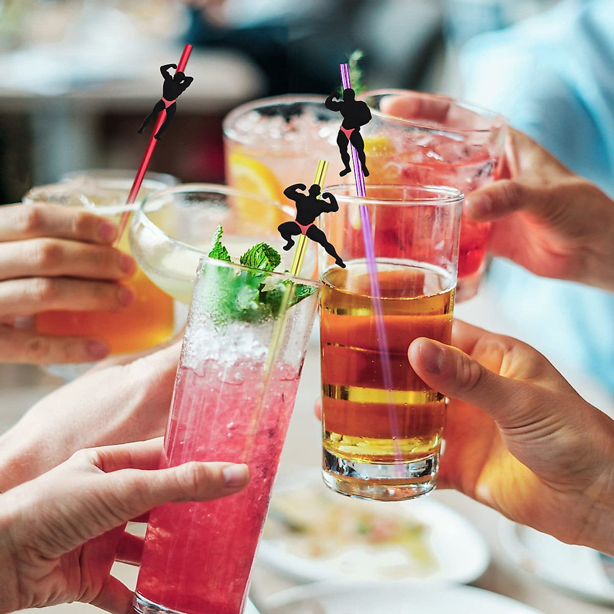 24pcs Bachelorette Party Favors Pink Stripper Dancing Men,Reusable Crazy Straws,Bachelor Straws,Mexican Mermaid Naughty Party Drinks Cocktail Straws Party Supplies bodybuilding 6 color Straws