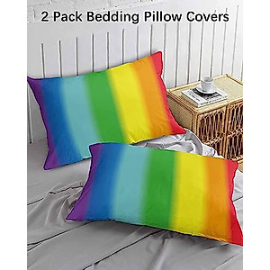 Edwiinsa Rainbow Stripes Pillow Covers King Standard Set of 2 Bed Pillow, Modern Colorful Striped Aesthetics Plush Soft Comfort for Hair/Skin Cooling Pillowcases with Envelop Closure 20''x36''