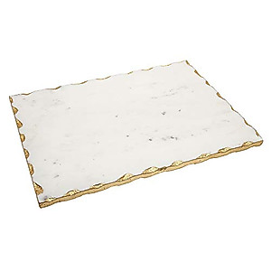 White Marble Challah, Cutting, Carving Board with Gold Trim by Godinger - 16" x 12"