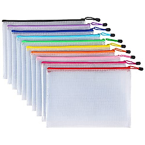 Tamaki 10 Pack Mesh Zipper Pouch Document Bag Waterproof Zip File Folders for School Office Supplies Travel Storage Bags