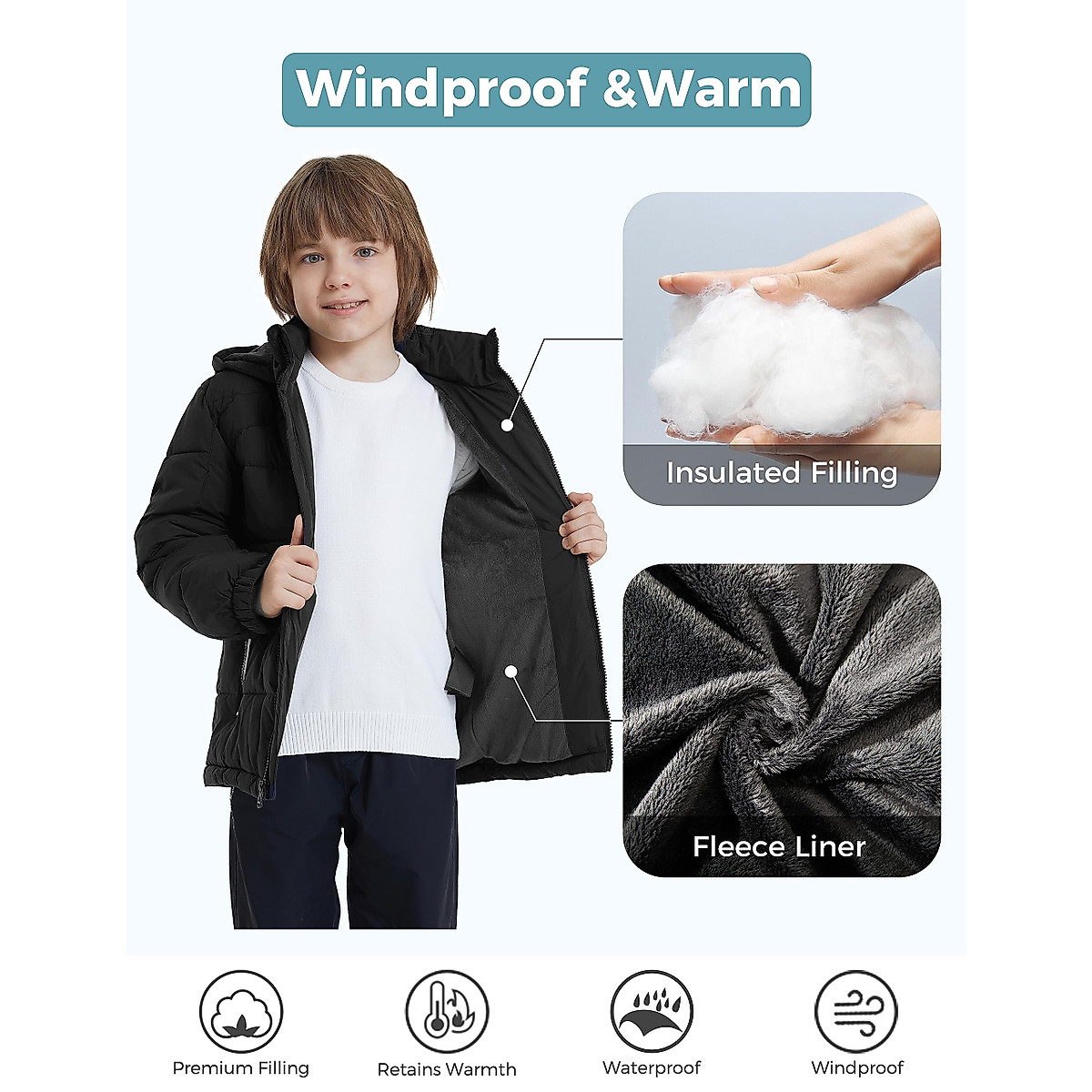 ZSHOW Boys' Winter Coat Thick Fleece Lined Quilted Puffer Jacket Insulated Outerwear Coat(Black,14-16)