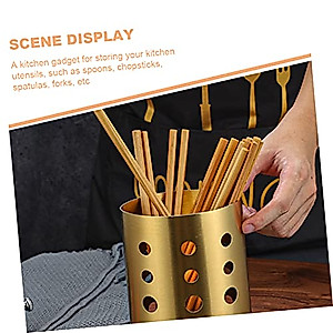 LIFKICH Multi-Purpose Silverware Gold Kitchen Spoon Steel Organizer Basket Drainer Utensils Drying Countertop Racks Cooking Safe Hole Storage Flatware Stand S Hanging Shelf Chopsticks