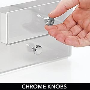 mDesign Plastic Home, Office Storage Caddy Box for Desk, Countertop, Cubicle - 2 Drawers, 2 Side Compartments, Top Shelf - Organizer Holds Pens, Erasers, Sticky Notes, Binder Clips - White/Clear