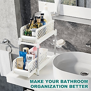 hoyiolad Under Sink Organizers and Storage,2 Tier Easy Access Sliding Drawer Bathroom Organizer,Multi-purpose Under Sink Organizer,Bathroom Counter Organizer,Kitchen Organization and Storage,White