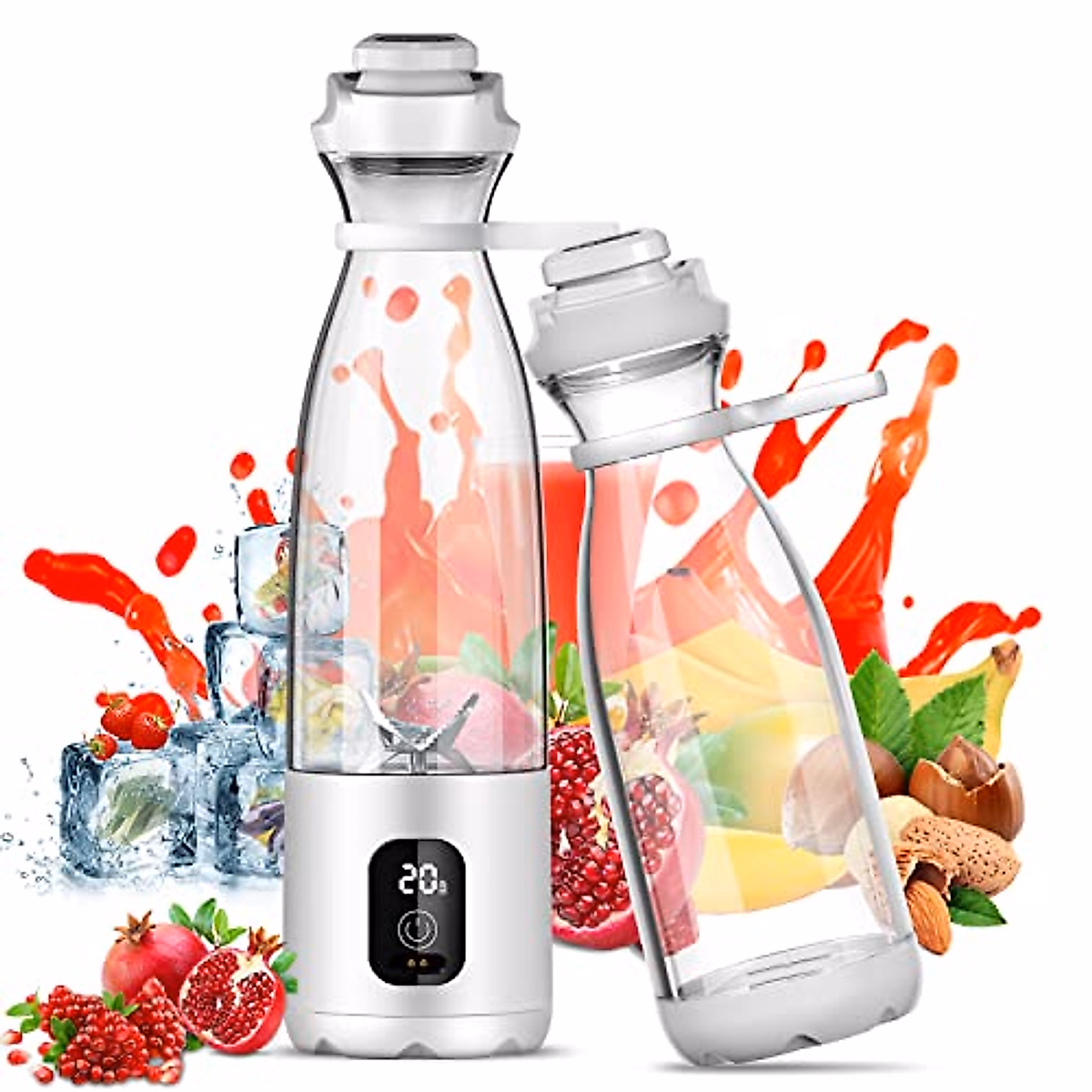 Portable Blender, Mini Personal Blender for Shakes and Smoothies 300W Fresh Juice Blender with 20oz Travel Bottle USB Rechargeable 6000Mah Pulse Crush Ice Protein Shake KOBWA Blender on the Go (Upgraded) (Bravo, White) (BravoS, White)