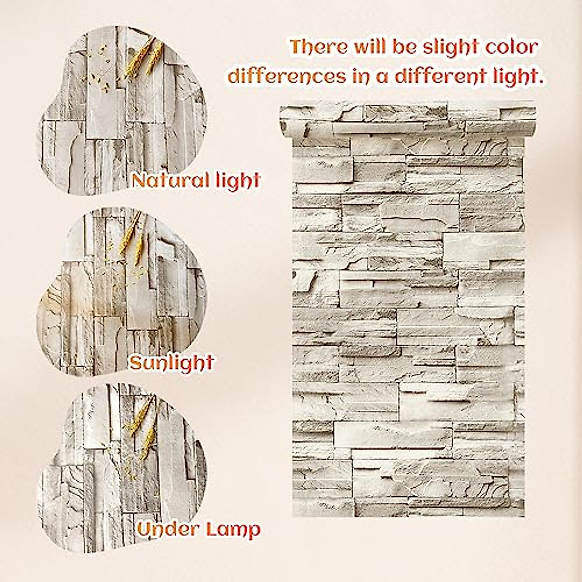 Jeweluck Stone Wallpaper Peel and Stick 17.7inch×118.1inch Stone Contact Paper Backsplash for Kitchen Brick Wallpaper Self Adhesive Removable Decorative Wallpaper