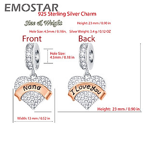 Nana Heart Dangle Charms, I Love You Nonna Charms Pave CZ Grandmother Pendant in 925 Sterling Silver, fits Pandora Bracelet Necklace, Gifts for Nanny/Grandma/Christmas