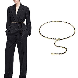 Gold Chain Waist Belts for Women for Dresses Black Leather Belt Belly Chain Jewelry for Women Long Waist Belt Body Chain Jewelry for Summer Beach