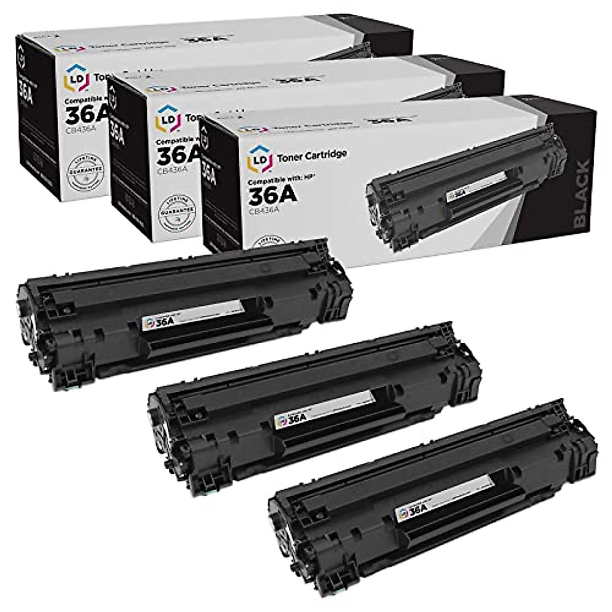 LD Products Compatible HP 36A Black Toner Cartridge Replacement CB436A for use in Laserjet Printers M1522n MFP, M1522nf MFP, P1505 & P1505n (3-Pack)