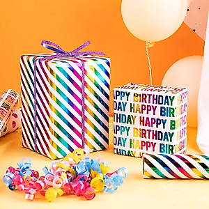 WRAPAHOLIC Birthday Wrapping Paper Roll - Mini Roll - 3 Rolls - 17 inch x 120 inch Per roll - Colorful Foil Birthday Design for Party, Holiday, Baby Shower
