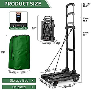 SELORSS 2-in-1 Foldable Hand Truck Utility Cart, Portable Grocery Shopping Cart with Wheels, Telescoping Handle and Removable Waterproof Bag, Collapsible Lightweight Large Capacity for Groceries