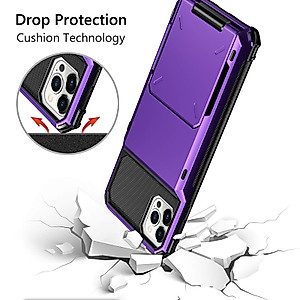 Vofolen Compatible with iPhone 12 Pro Max Case 5G Wallet 4-Card Slot Credit Card Holder Flip Hidden Pocket Dual Layer Hybrid TPU Bumper Armor Protective Hard Shell Back Cover (Purple)