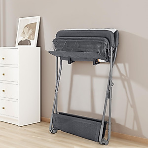 Baby Changing Table with Wheels, Maydolly Portable Adjustable Height Folding Diaper Station with Nursery Organizer & Storage Rack for Newborn Baby and Infant (Dark Grey)
