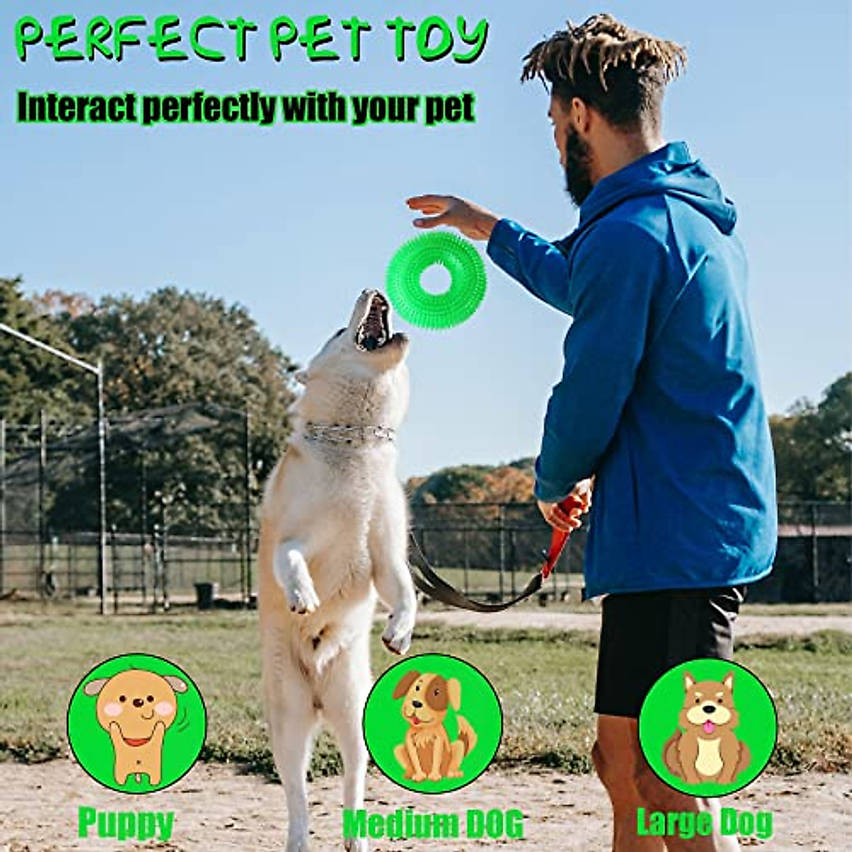 APTMAPT 5" Dog Squeaky Chew Toys for Chewers Dental Teething Cleaning and Training, Spike Ring Squeaky Dog Chew Toys for Small Medium Large Dogs(2 Pack)