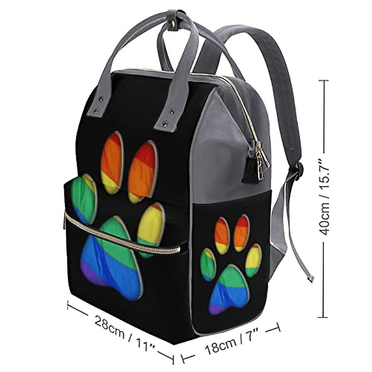 Bear Footprint with Rainbow Flag Diaper Bag Backpack Large Capacity Mommy Bags Multifunction Nappy Bag Travel Back Pack Gray-Style