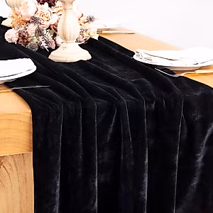 Socomi Black Velvet Table Runner 20 x 120 Inches 10ft Luxurious Thick Cotton Christmas Thanksgiving Wedding Runner for New Year Bridal Shower
