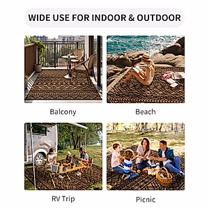 MontVoo-Outdoor Rug Carpet Waterproof 5x8 ft Reversible Patio Rug RV Camping Rug-Plastic Straw Rug Outside Indoor Outdoor Area Rug for Patio Deck Balcony Picnic Beach Outdoor Decor Boho Black Brown