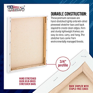 U.S. Art Supply 36 x 48 inch Stretched Canvas 12-Ounce Triple Primed, 3-Pack - Professional Artist Quality White Blank 3/4" Profile, 100% Cotton, Heavy-Weight Gesso - Acrylic Pouring, Oil Painting