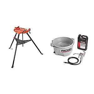 RIDGID 36273 460-6 Portable TRISTAND Chain Vise for 1/8"-6" Pipe, Red/Black & 10883 Model 418 Oiler with Premium Thread Cutting Oil, Silver