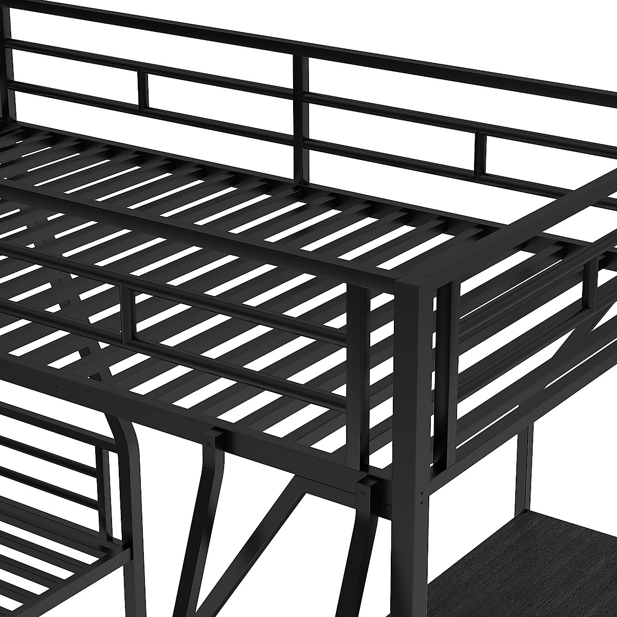 BIADNBZ Full Over Twin&Twin Triple Bunk Bed with Desk Underneath, Metal L-Shaped BunkBed w/A LoftBed Attached for Bedroom Guest Room, Black