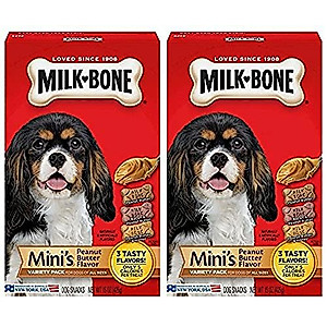 2 Pack Milk-Bone Mini's Peanut Butter Flavor Variety Dog Treats, 15-oz box
