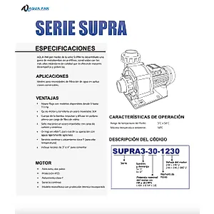 AQUAPAK SUPRA Series 4HP 3 Phase 230/460V SUPRA3-40-3234 Pool Pump For Swimming Pool