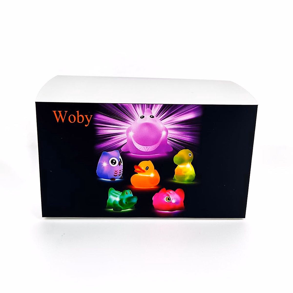 Woby Bath Toys for Toddlers 1-3,No Hole Light Up Bath Toys Baby Bathtub Toys Bathroom Floating Animal Set with Colorful Flashing LED Light for Baby (Funny Forest Animal Style)