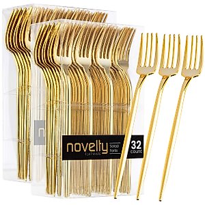 Novelty Modern Flatware, Cutlery, Disposable Plastic Salad forks Luxury Gold 64 Count