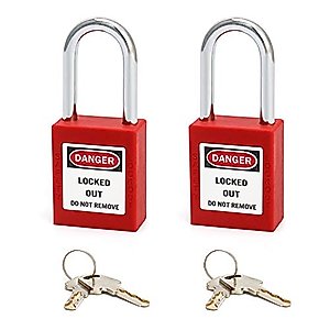 QWORK Red Lockout Tagout Safety Padlock, 2 Padlocks with 4 Keys