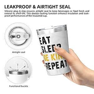 Eat-Sleep-Be-Kind-Repeat-Gifts 12oz Travel Coffee Mug Tumbler with Flip Lid Reusable Insulated Stainless Steel Cold Brew Iced Coffee Cup Thermos-LL