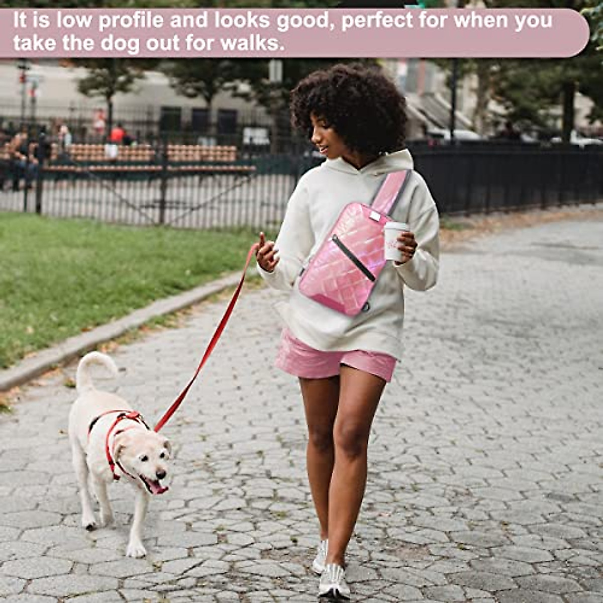 GBLQ PLUS Sling Bags, Iridescent Crossbody Shoulder Puffer Backpack for Women Men, Travel Hiking Small Chest Bag Daypack (Pale Pink)