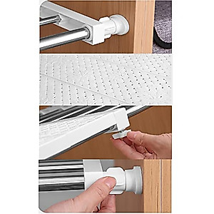 LIYIVNAA Expandable Closet Shelf Clothes Storage Rack Tension Rod Heavy Duty Cabinets Organizer DIY Wardrobe Hanger Divider Separator Holder - White