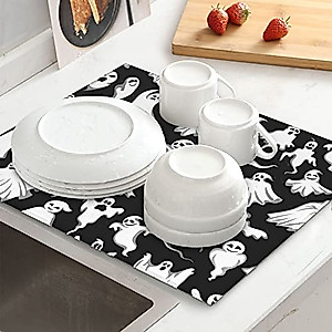 Halloween Goth Printed Drying Mat For Kitchen Ultra Absorbent Microfiber Dishes Drainer Mats Non-Slip Silicone Quick Dry Pad - 18 X 16inch