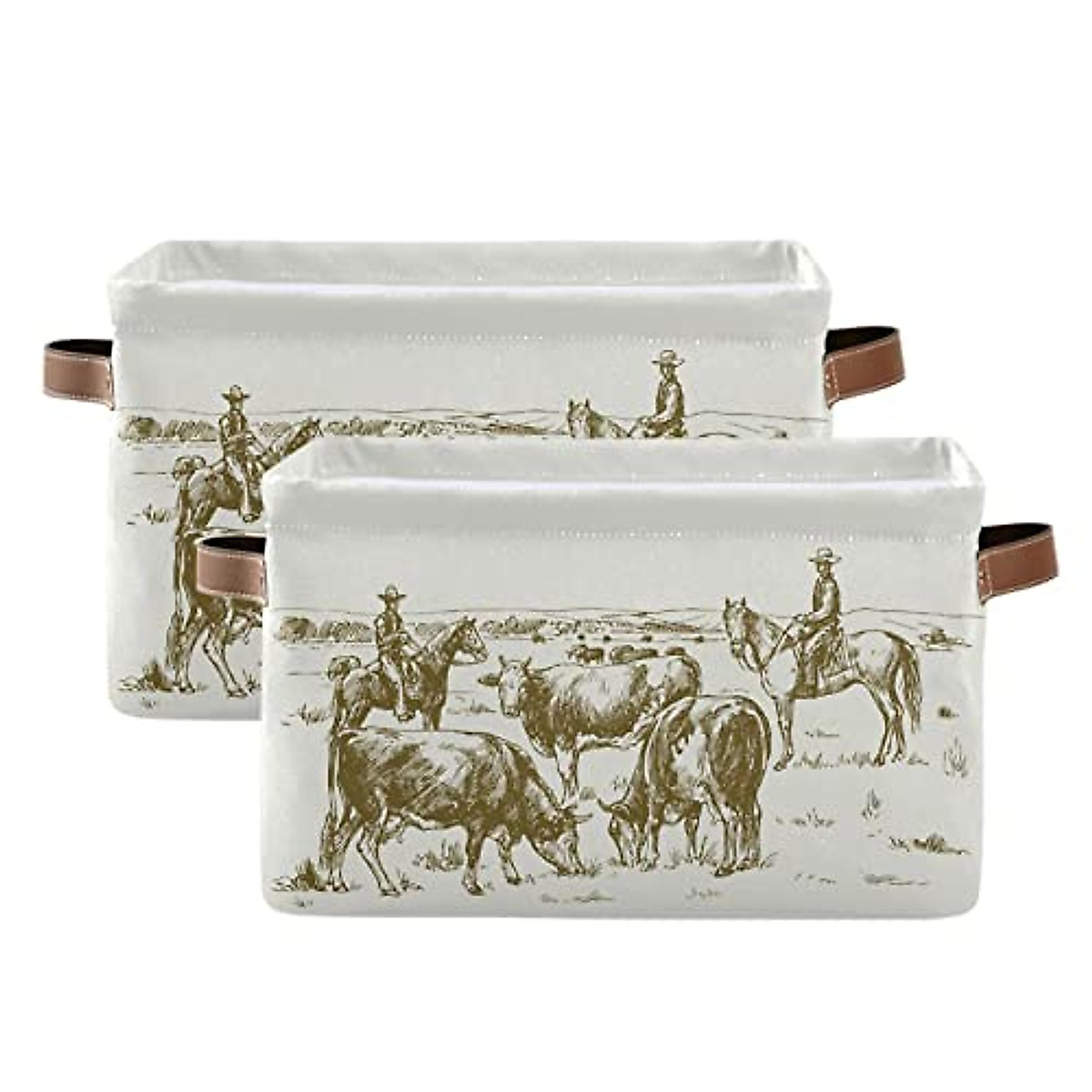 Kigai 1 Pack Storage Basket Western Cow Boys Foldable Storage Box Laundry Hamper with Handle Toy Storage Bin for Home Closet Office Shelf