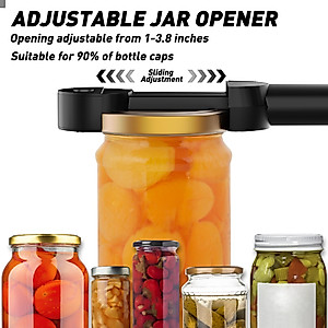 Banyaa Jar Opener Bottle Opener for Seniors with Arthritis, Multi Retractable Magnetic Can Opener, Jar Grippers for Opening Jars, Kitchen Gadgets for Weak Hands and Senior Arthritis (Black)