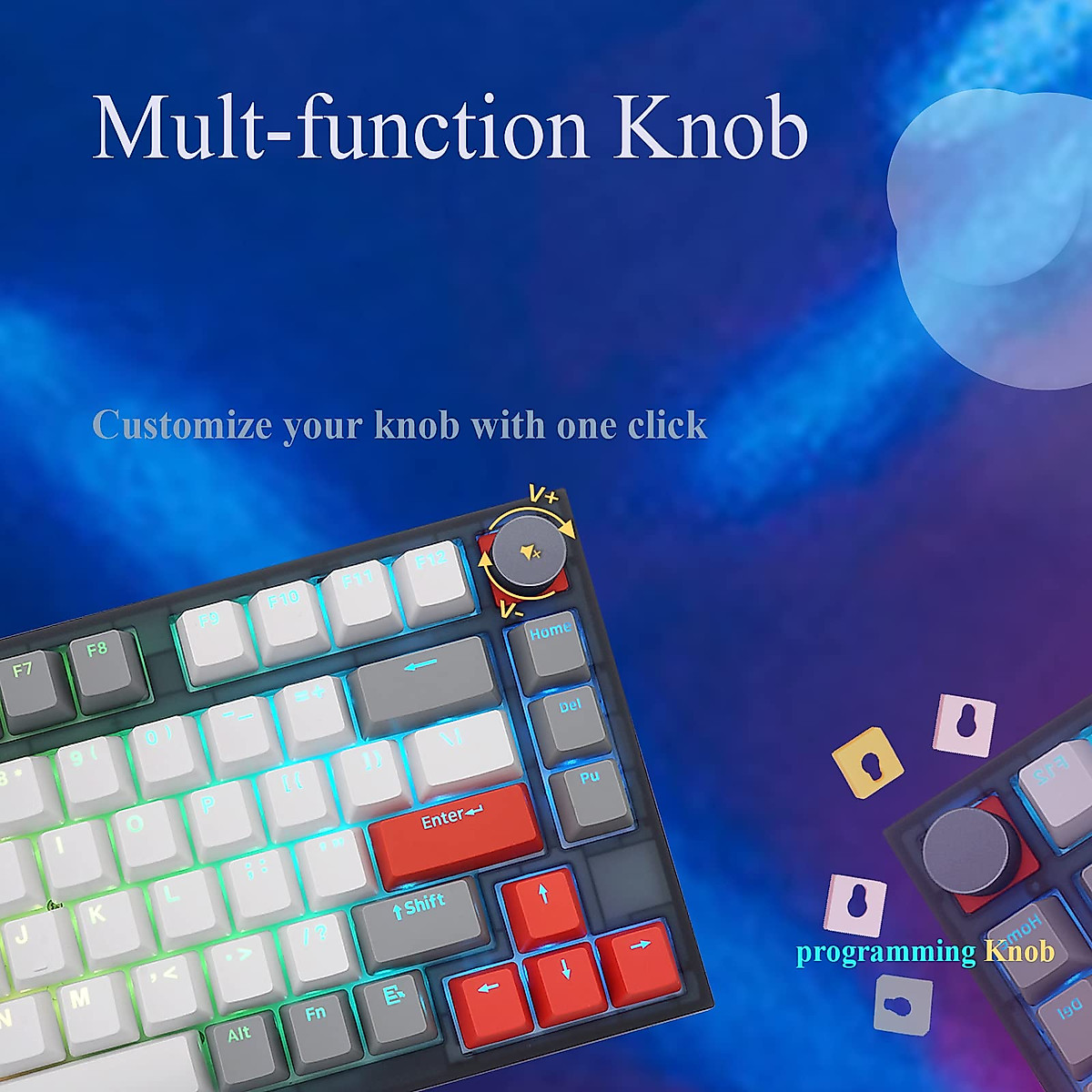 SKYLOONG GK75 Compact Programmable Gaming Keyboard,TKL 75% Layout,RGB Wired Hot Swappable Mechanical Keyboard,with Knob,Double Shot PBT Keycaps,Compatible Windows/MAC