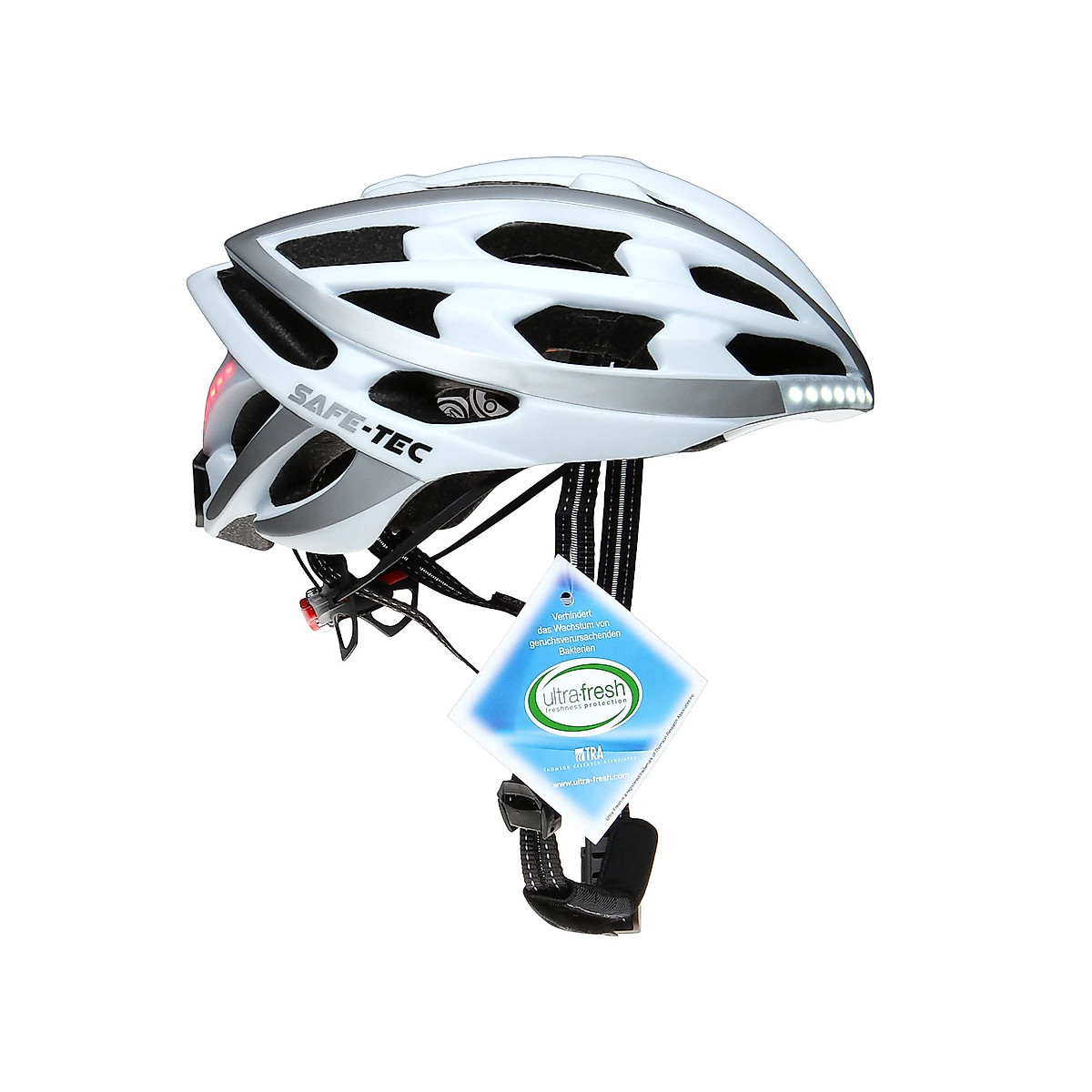 Safe-tec Smart Bluetooth Bike Helmet (White/Silver, Large)