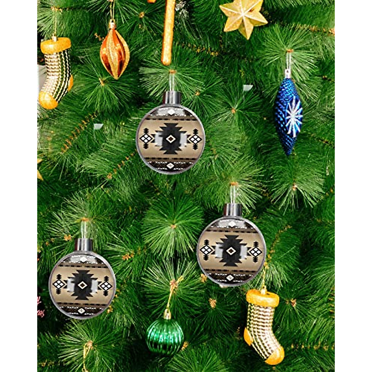 Christmas Ornaments for Christmas Tree Hanging, Western Southwestern Balls Ornaments Shatterproof Christmas Ornaments Ball for Holiday Party Gift Decor Brown Boho Aztec Farmhouse Native 3.5"